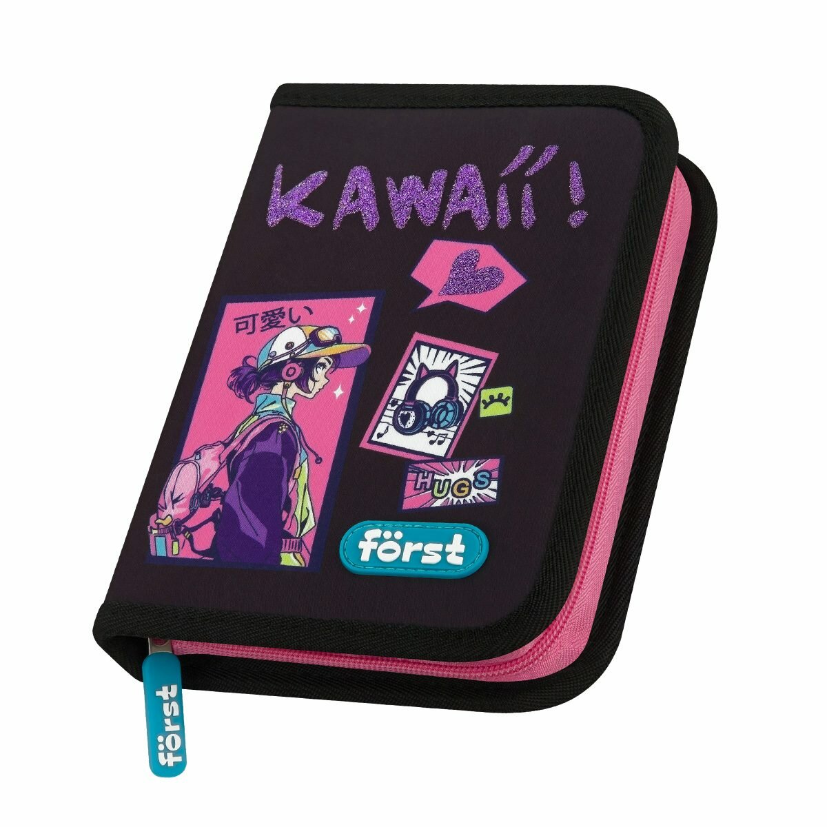 Пенал школьный 1 отделение Forst "Kawaii", 200х140x40мм, дополнительная откидная секция, полиэстер (FT-PK-112529), 12шт.