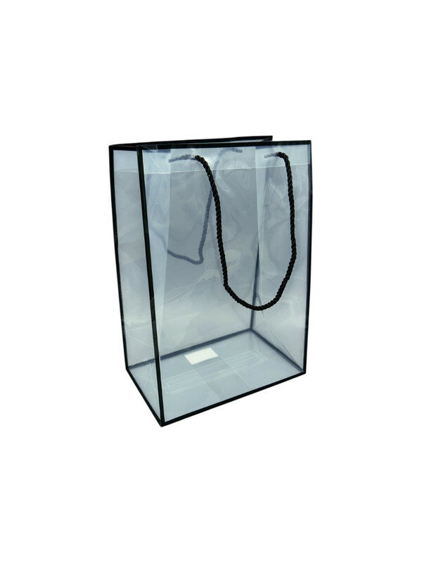 Сумка-кашпо пластик с ручками, прозрачный с черным кантом