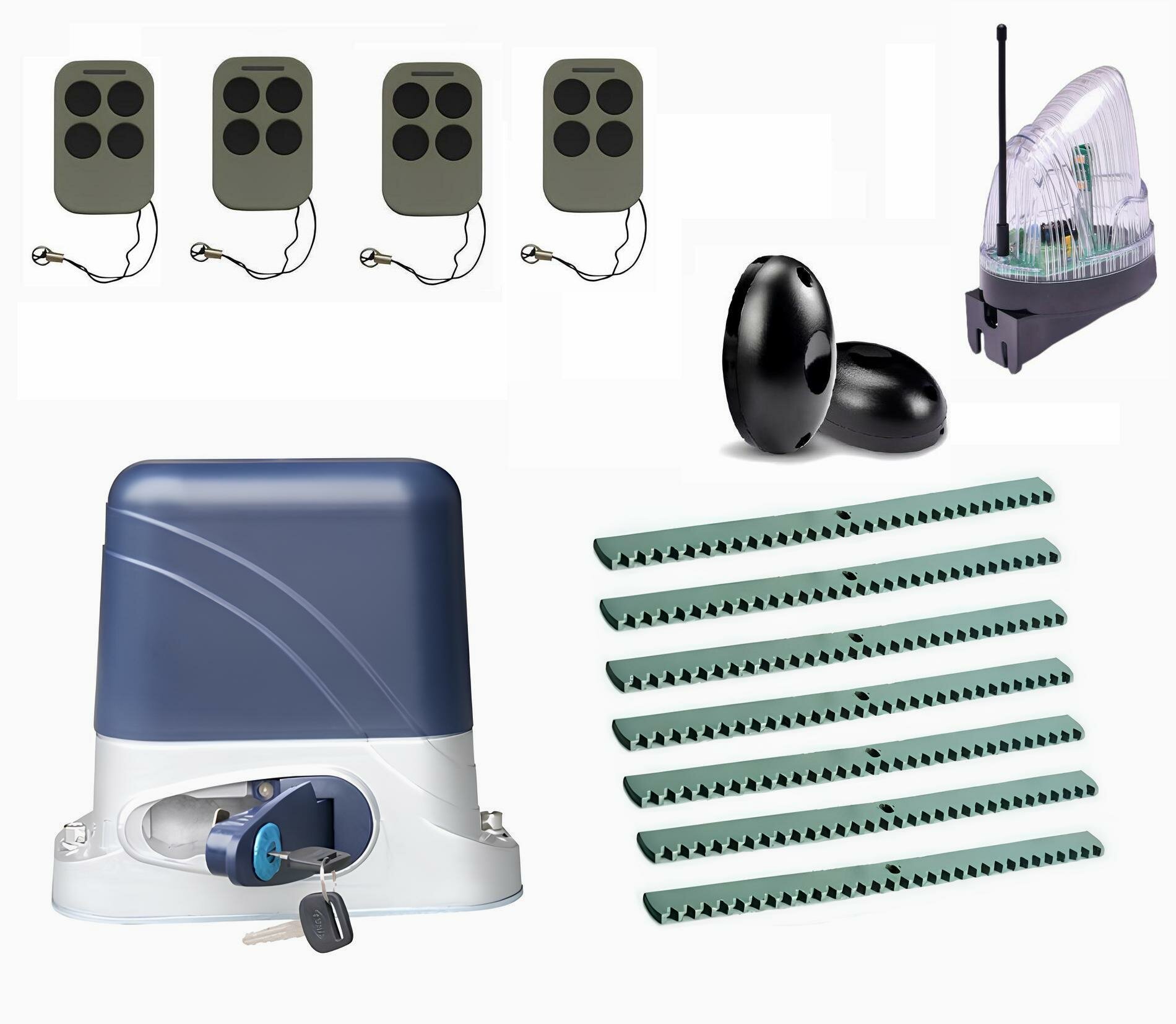 Автоматика для откатных ворот KSL-1300 FULL-5K7-Т4, комплект: привод, 4 пульта, фотоэлементы, лампа, 7 реек