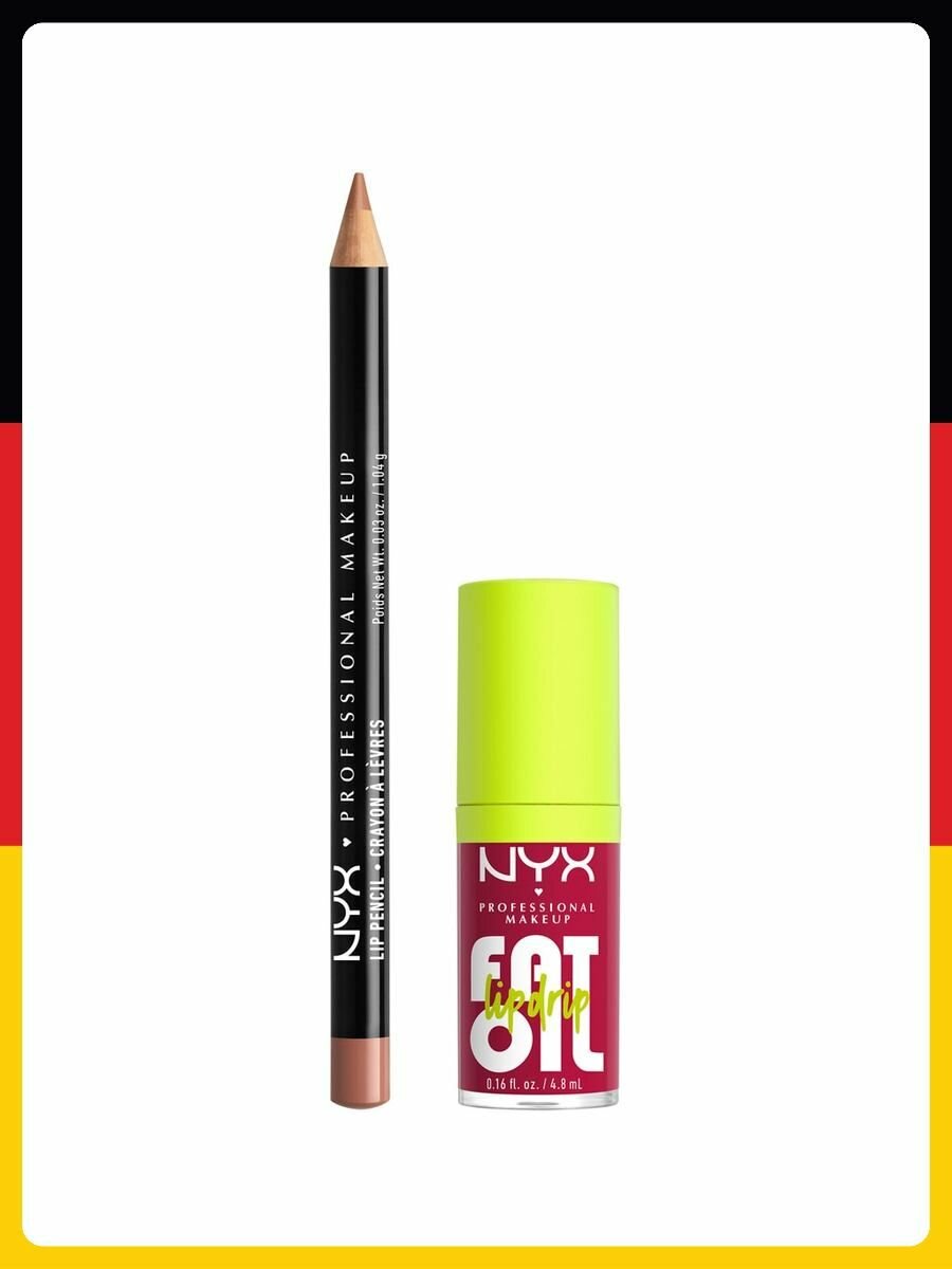 Карандаш для губ NYX Professional Makeup Slim Lip Pencil + Fat Oil Lip Drip Lip Make-up Set, 1 предмет № 1 810/05 - Natural/Newsfeed