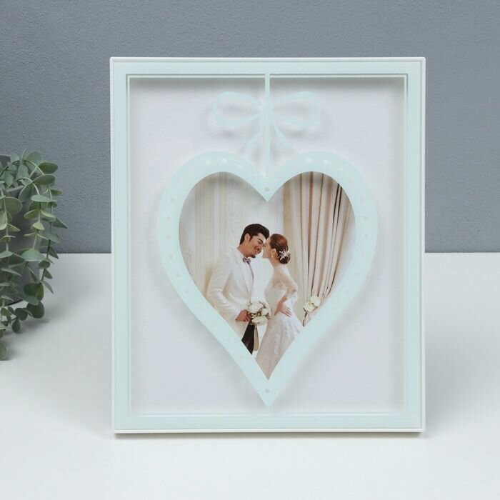 Фоторамка для фото 20 25 см Сердце с бантиком , серебро, бумага тиснение, 26 2 31 см