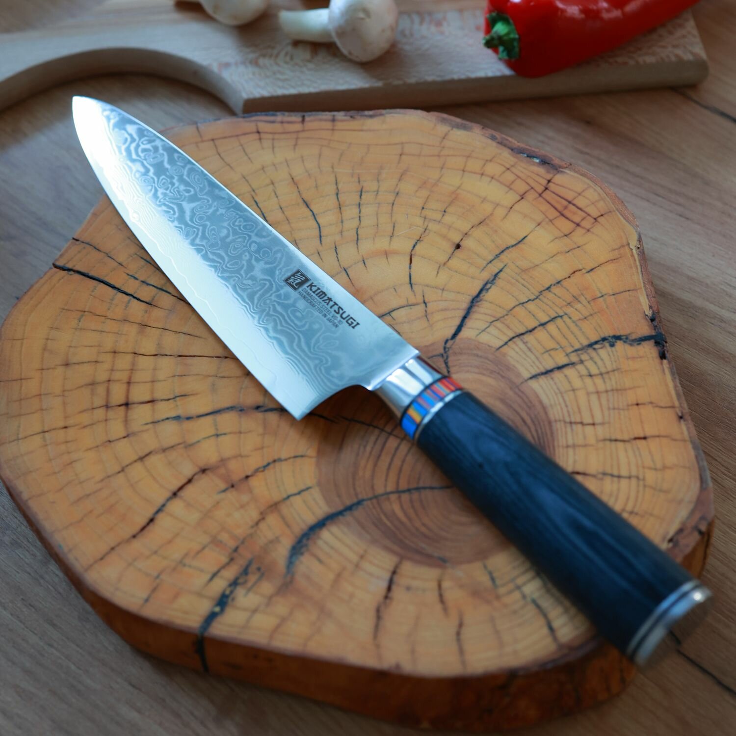 Нож кухонный Kimatsugi Damascus #119, дамасская сталь, 20см, нескользящая рукоять, подарочная коробка