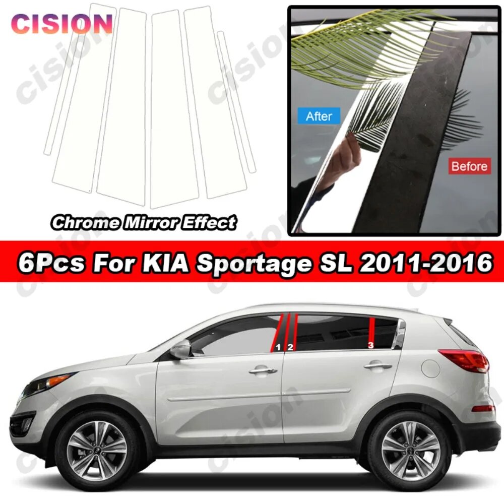6 шт. хромированный зеркальный эффект Автомобильная дверь окно центральная колонка B C колонны столб крышка отделка стикер для KIA Sportage SL 2011-2016