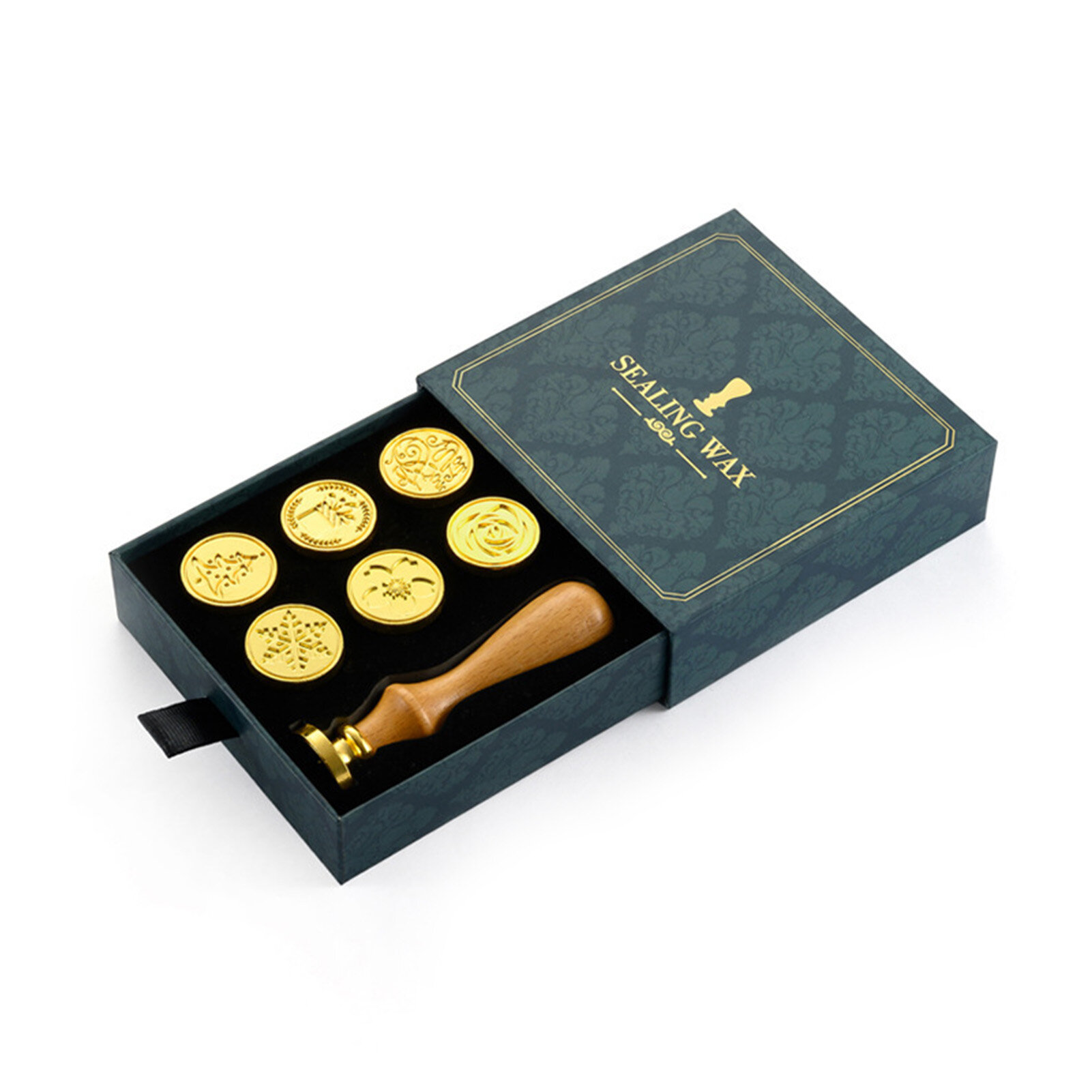 Набор штампов для восковой печати Винтажный штамп для восковой печати с деревянной ручкой Сменная головка штампа с подарочной коробкой для открыток, конвертов, свадебных приглашений, почтовых открыток, подарочной упаковки