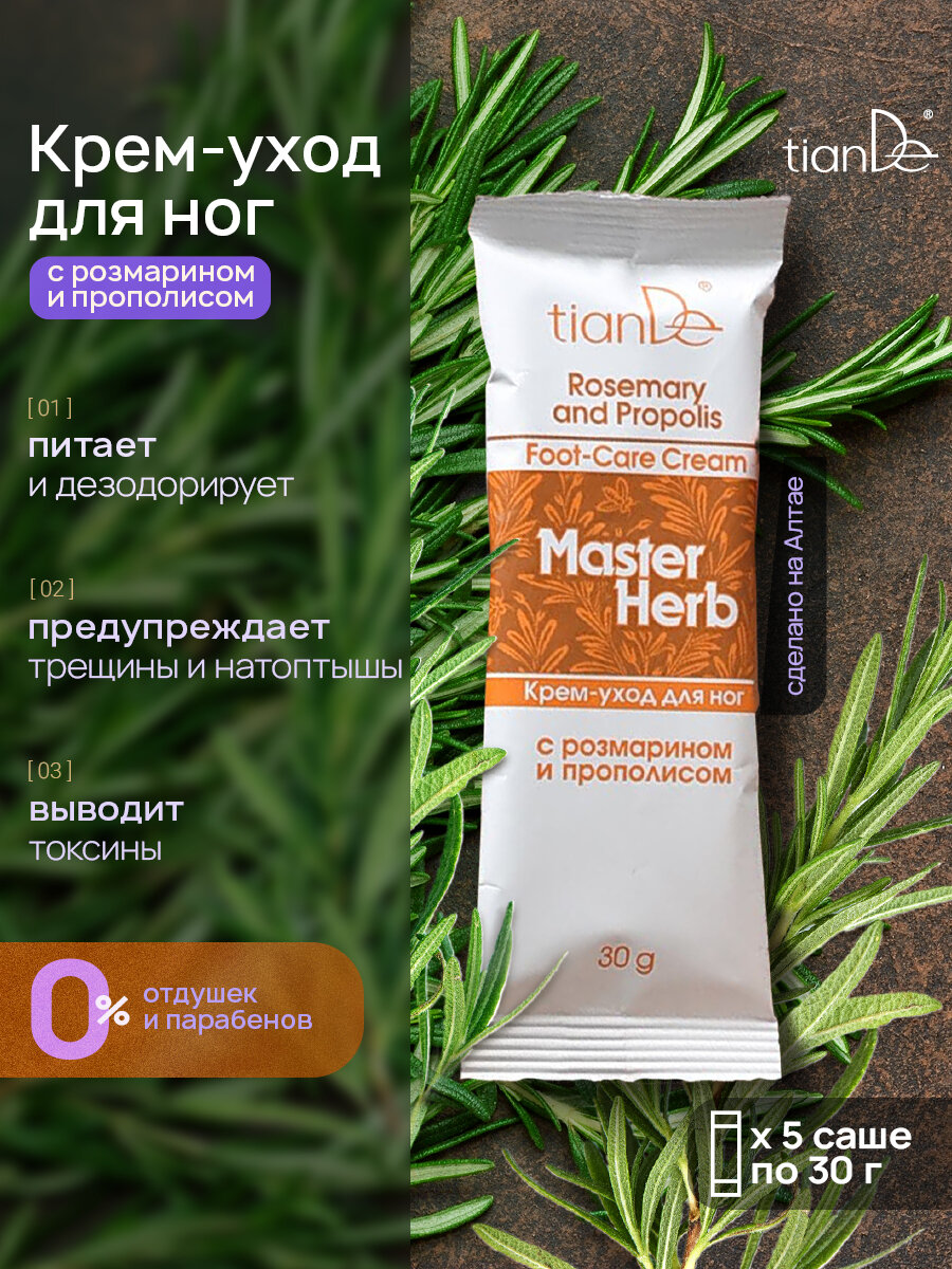 Крем уход для ног с мочевиной, дезодорант, детокс, 5 шт. TianDe