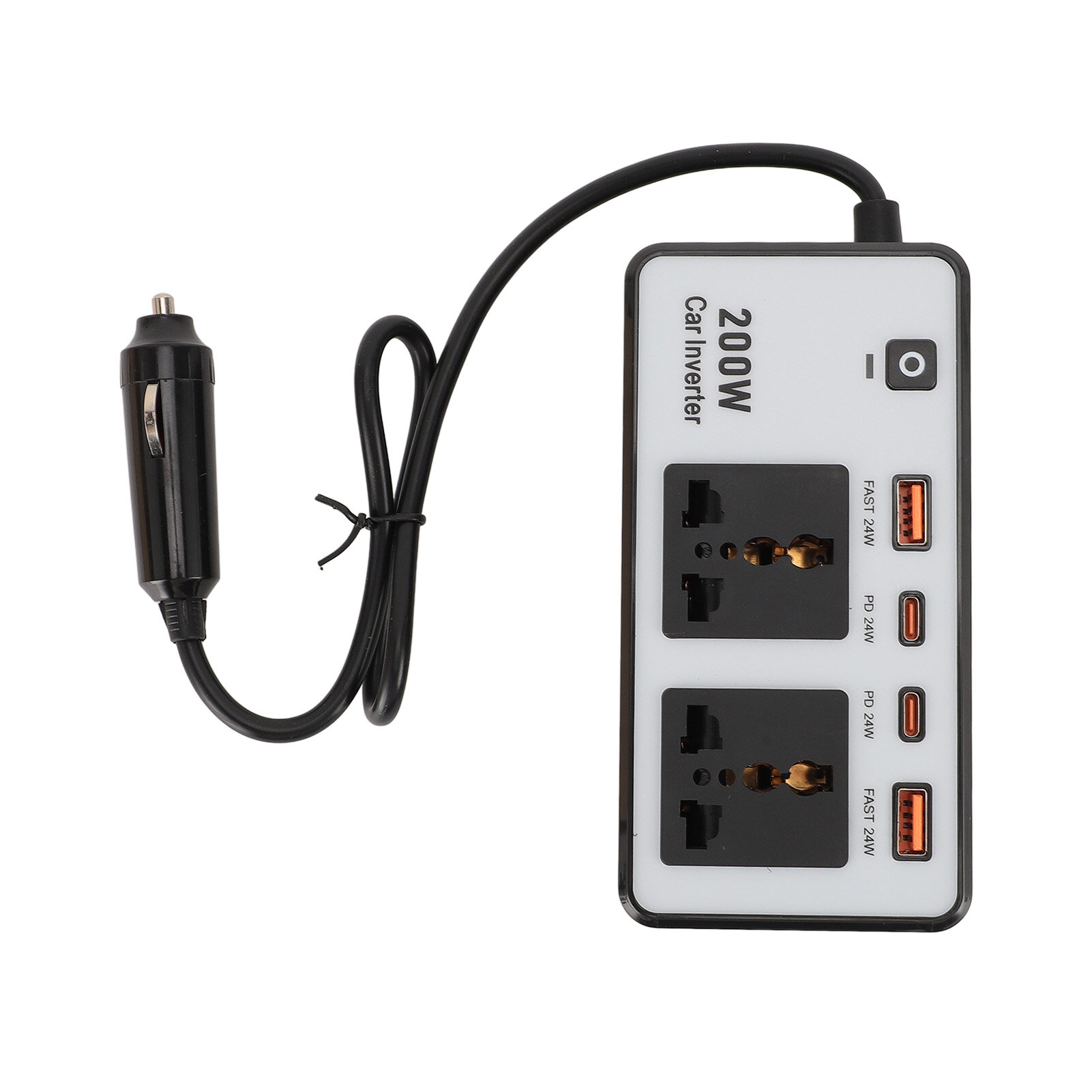 Автомобильный преобразователь питания 200 Вт 12 В постоянного тока в 110 В переменного тока Автомобильный адаптер Автомобильный преобразователь розетки с 4 портами 24 Вт PD3.0 и зарядным устройством QC3.0 для ноутбука в путешествии