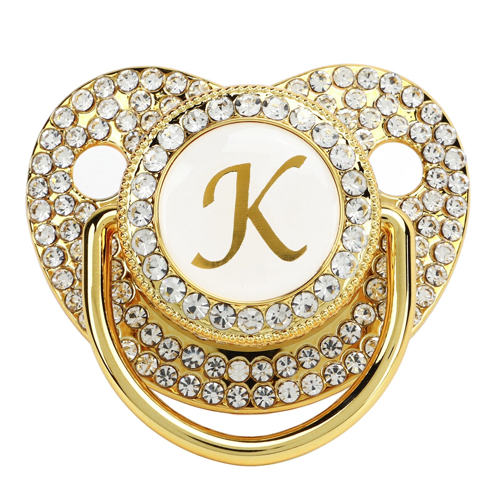 Пустышка Baby Bling с золотистым зажимом в форме буквы K, изогнутая, с пылезащитным чехлом для новорожденного.