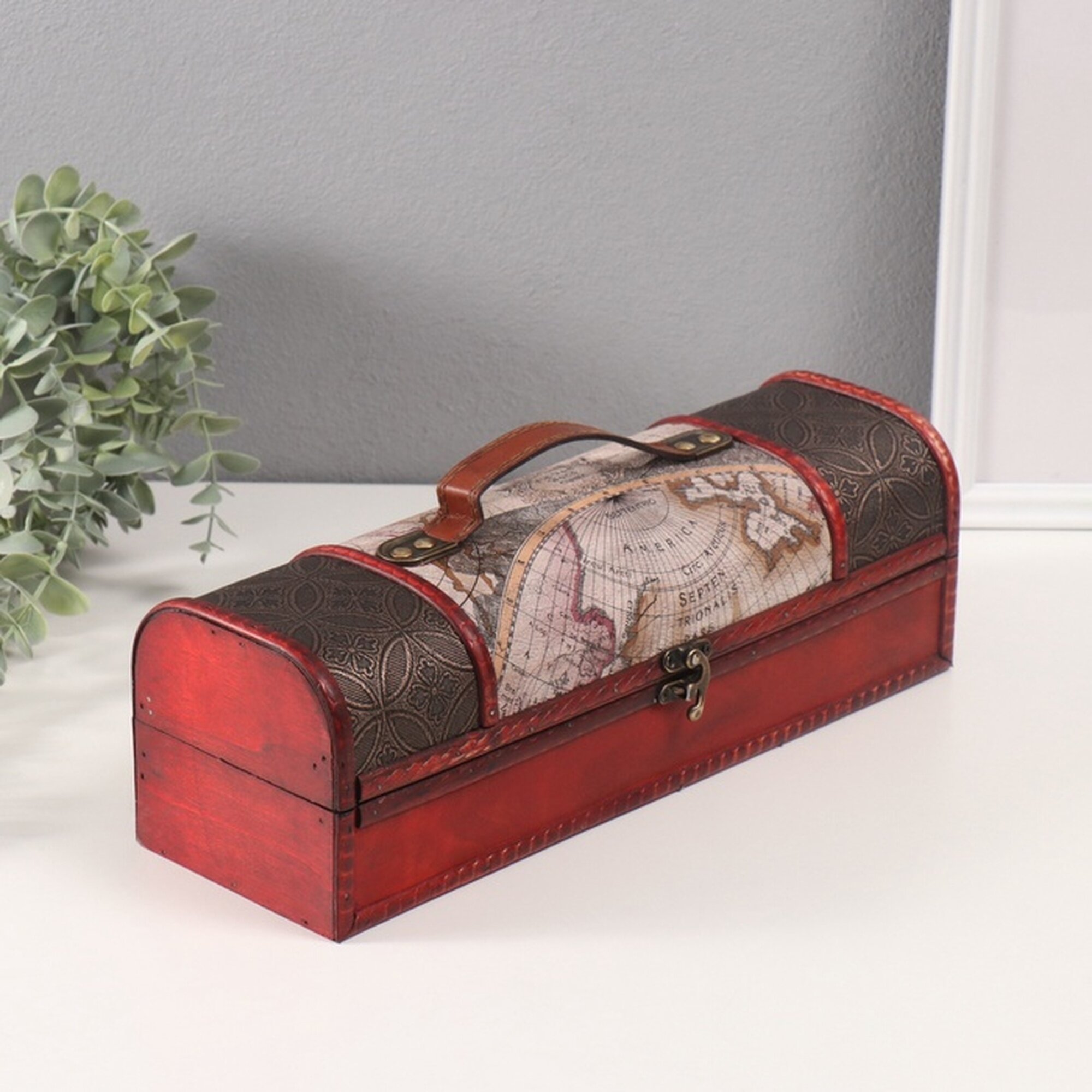 Шкатулка подарочная под бутылку «Сундук. Меридианы», дерево, 35×12×12 см, микс