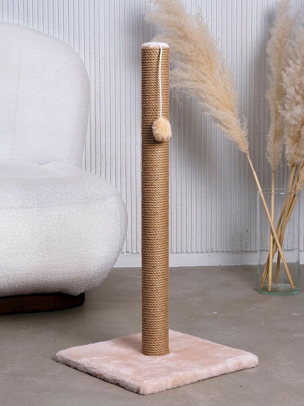 Когтеточка-столбик КОТ-Е "Sharp" 79 см, мех, бежевый
