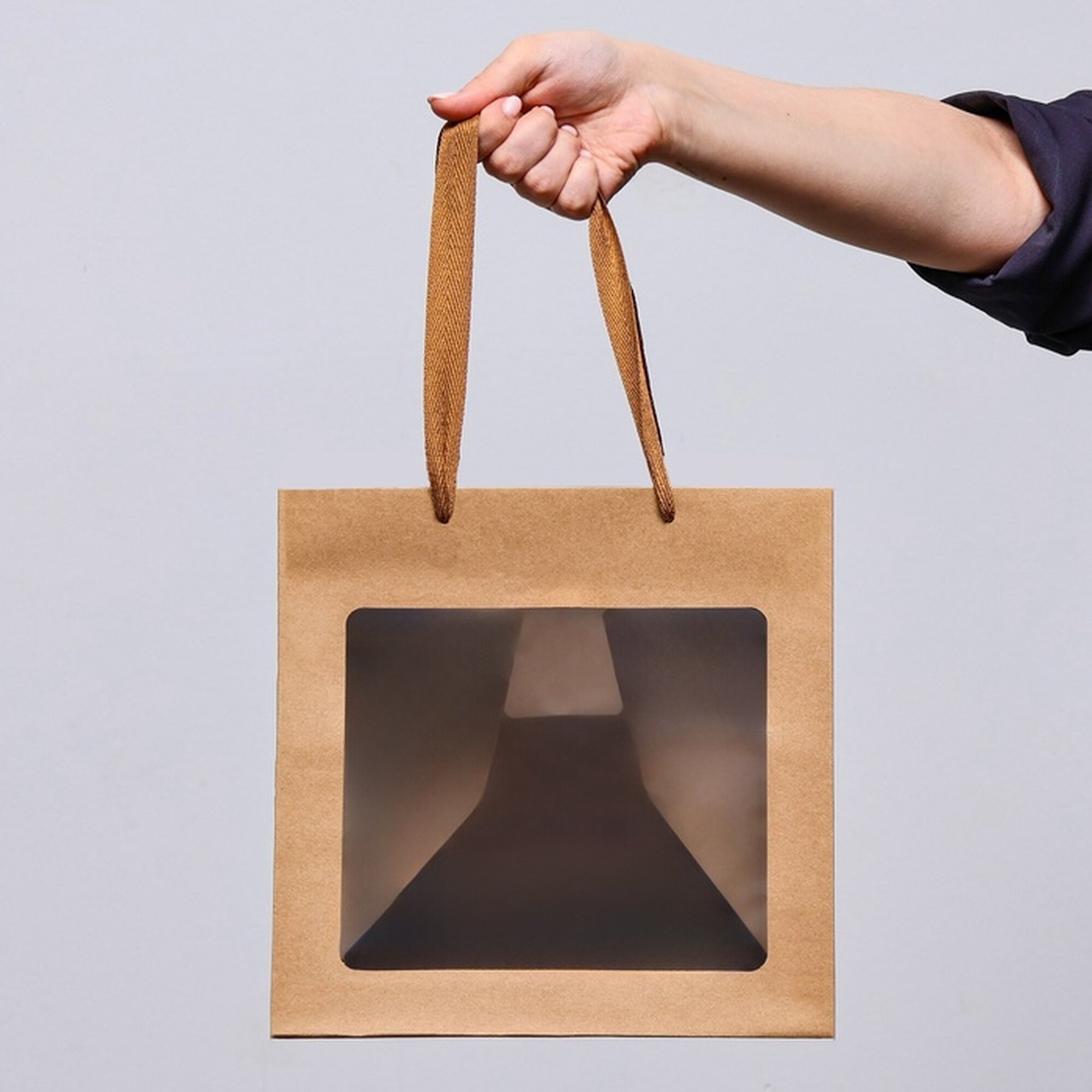 Подарочный пакет Upak Land, с окном, крафт-бумага, ПВХ, 25x25x25 см