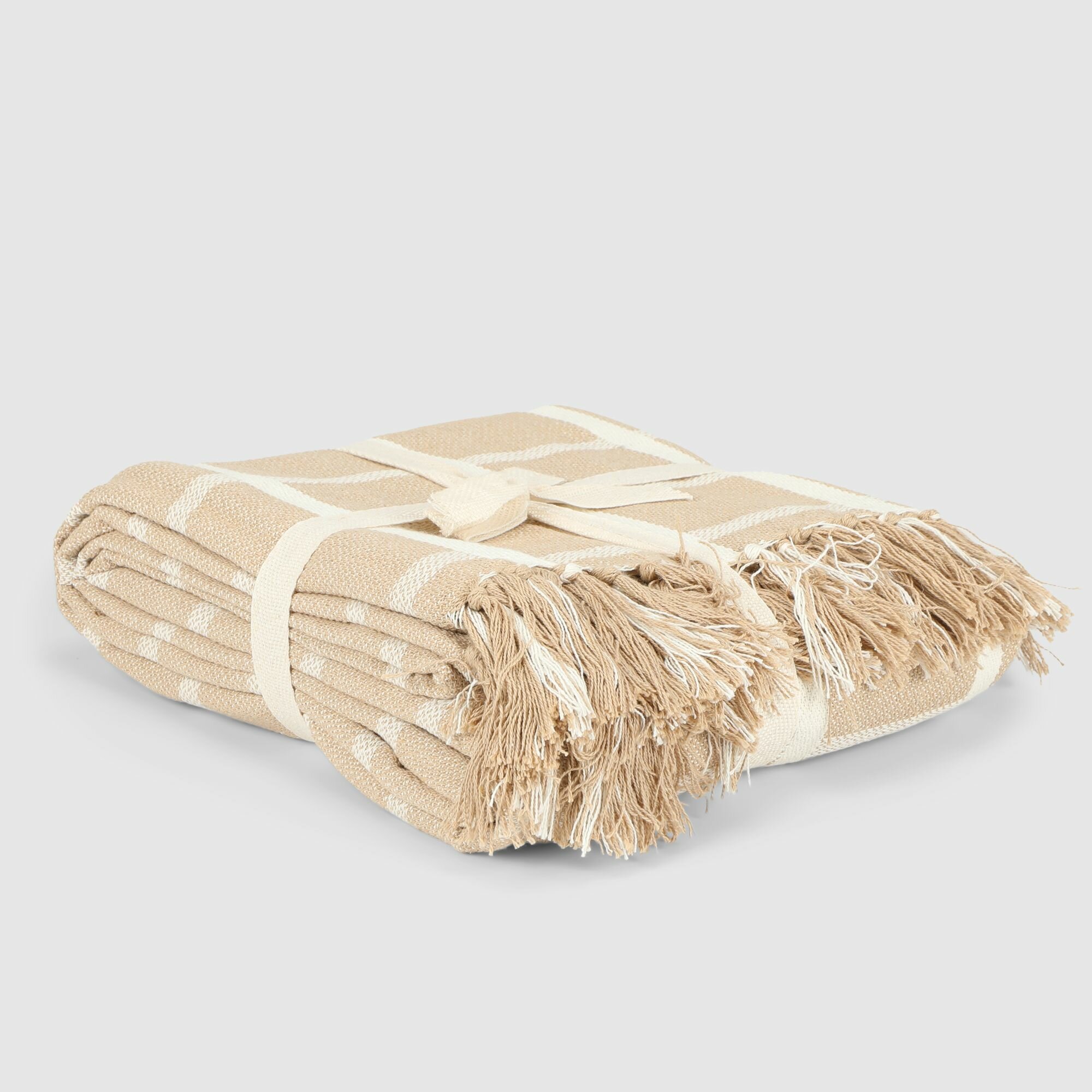 Плед хлопок Homelines textiles double бежевый 140х200 см, покрывало на кровать