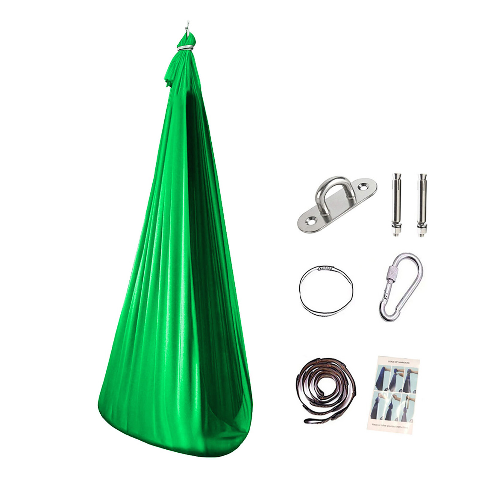 Детский эластичный гамак-кресло, качели для дома и улицы, зеленый, 1 метр с набором овальных пластин