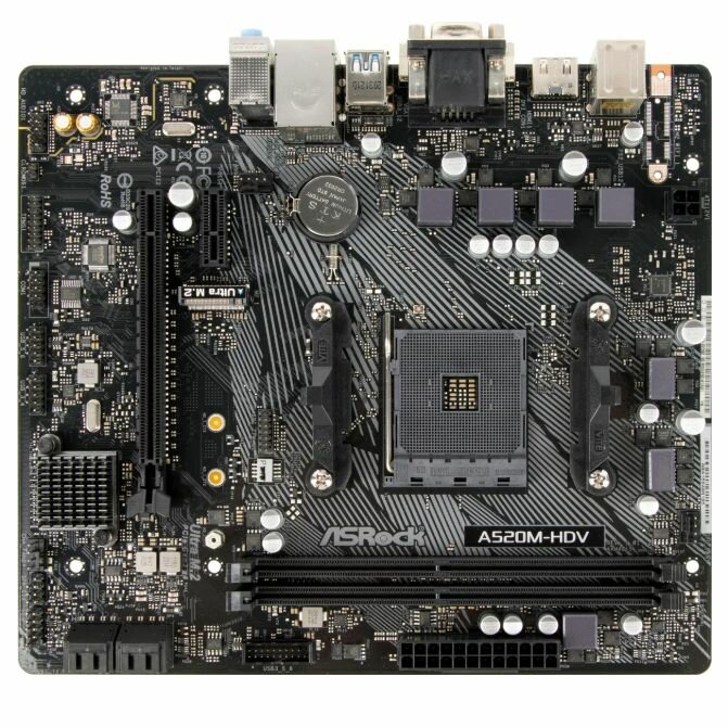 Материнская плата ASROCK A520M-HDV (A520M-HDV) - SocketAM4, AMD A520, 2хDDR4-3200 МГц, 1хPCI-Ex16, 1хM.2, mATX