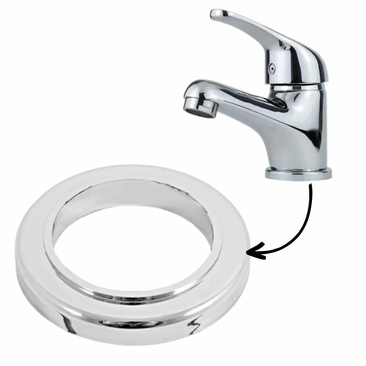 Декоративное кольцо под смеситель D 35 мм пластик, Хром