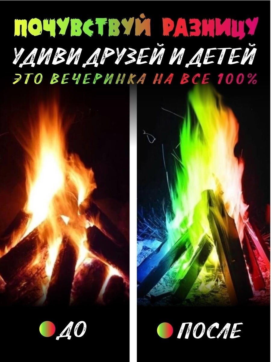 Набор для опытов Волшебный огонь, Цветное пламя для камина и костра, Magic Fire,25 г X 10шт