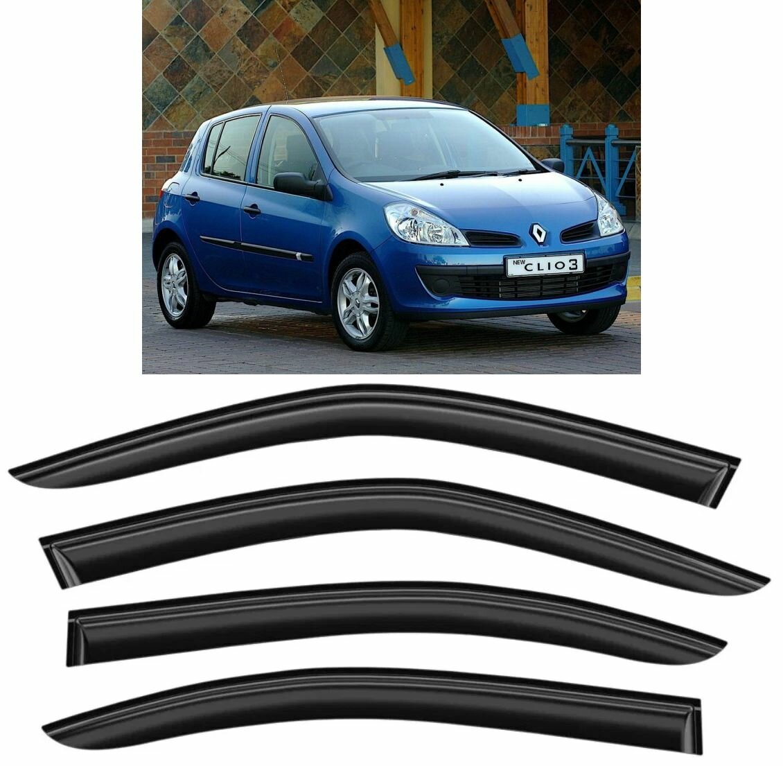 Дефлекторы боковых окон RENAULT Clio Рено Клио III 5дв. хэтчбек (2005-2009)