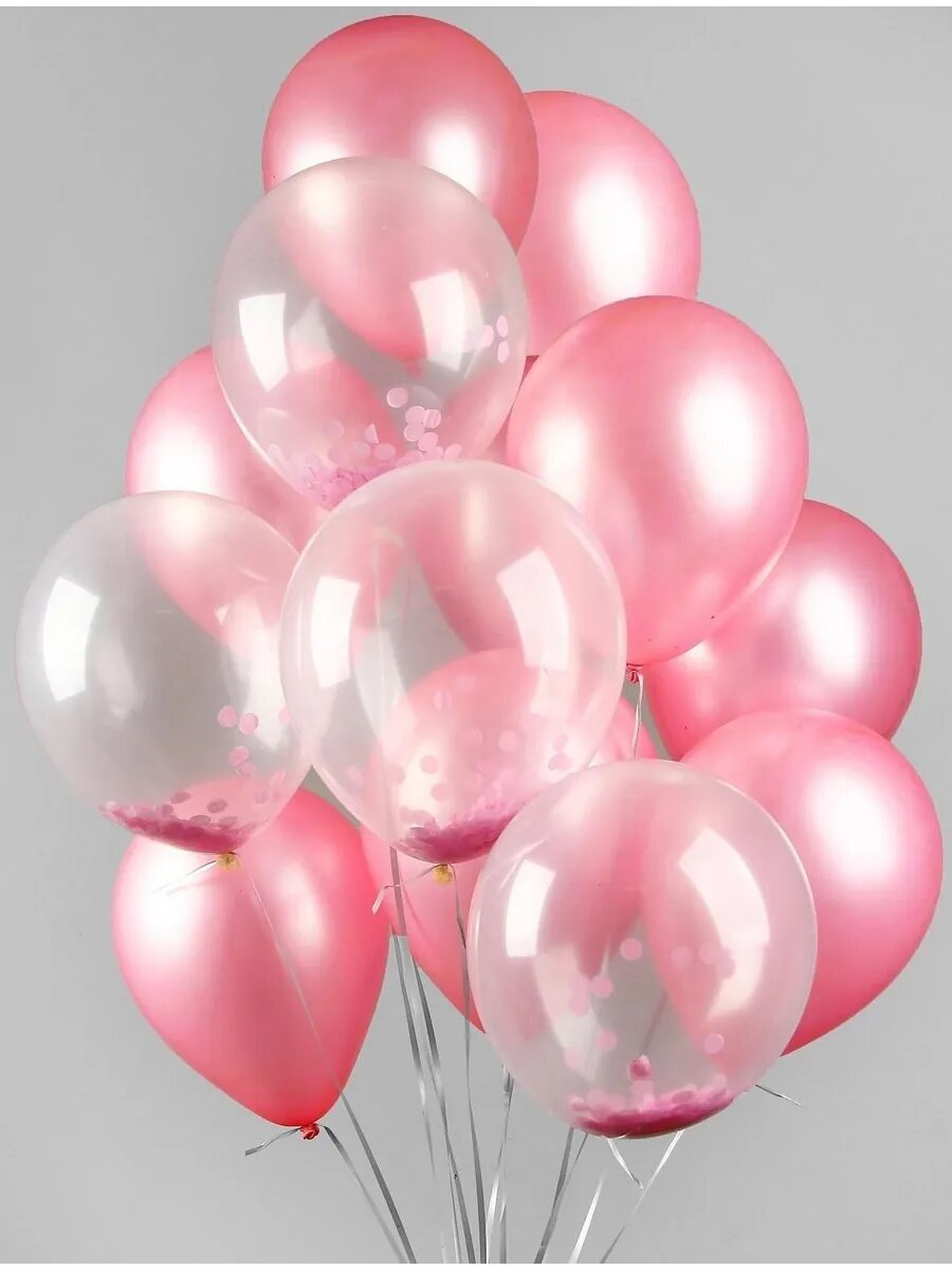 Букет из шаров с конфетти 18 шт розовые