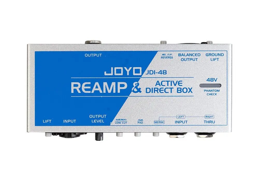 JOYO JDI-48 - Профессиональный +48 В пассивный Reamp и активный Di-box, ground lift, 80 гц фильтр, смена фазы.