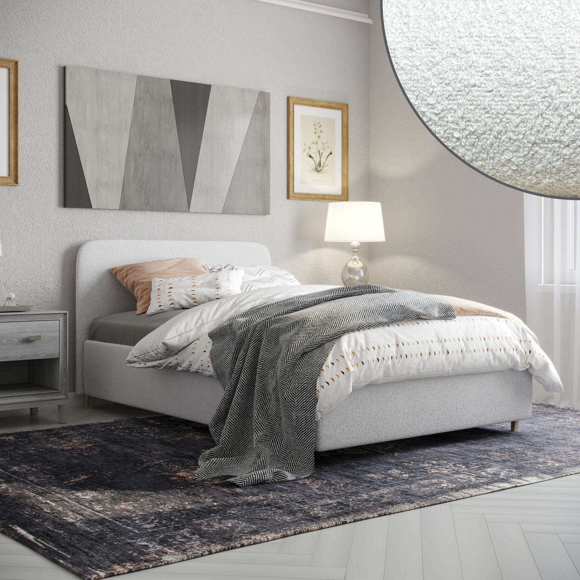 Кровать InRoom Мягкая кровать с подъемным механизмом Abstract белый букле, 180х190, с ножками