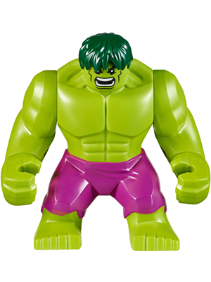 Минифигурка Lego Marvel "Халк", с темно-зелёными волосами и пурпурными брюками, 7 деталей