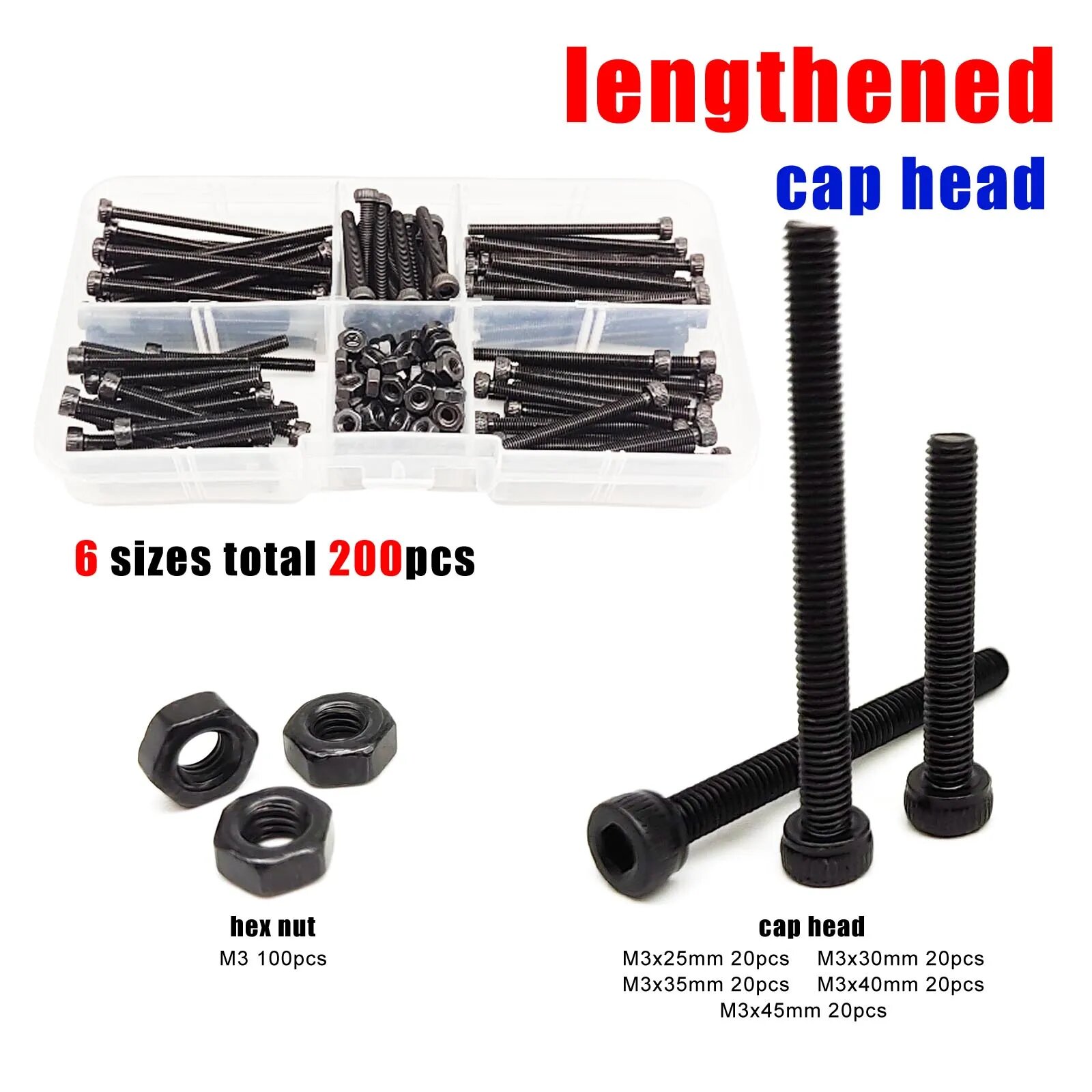 200 шт./комплект удлиненная длинная Шестигранная головка M3 с потайной головкой плоская тонкая модель