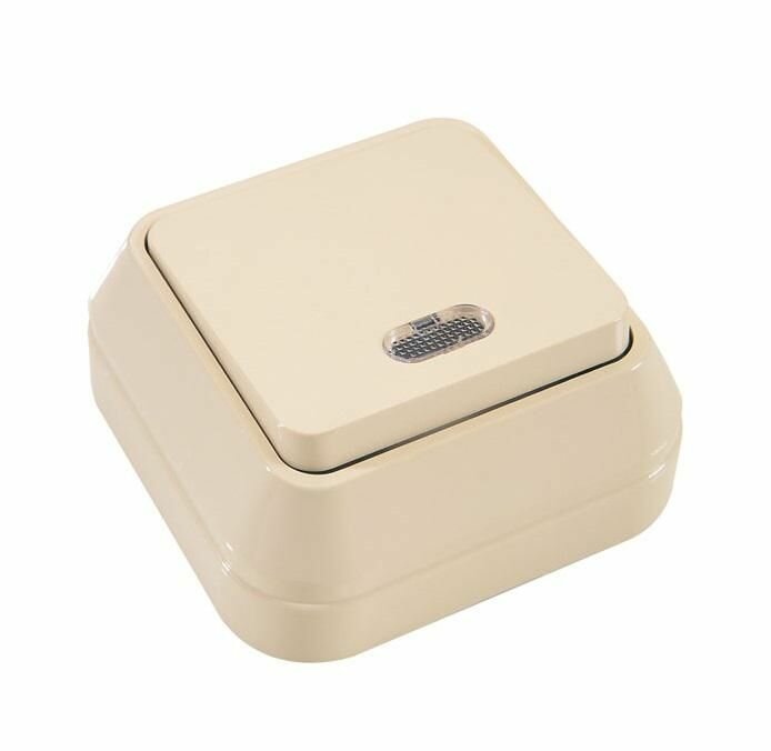 Выключатель 1-кл. ОП 10А IP20 с подсветкой крем. Makel 45221