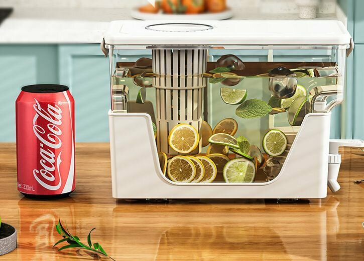 Диспенсер с подставкой, емкость для напитков в холодильник. Дозатор для соков, жидкости