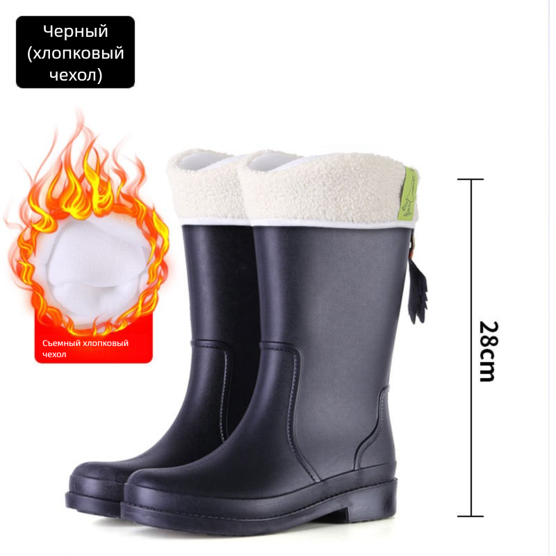 Новые стильные полусапожки на толстой подошве для женщин, уличные, плюс бархатные резиновые сапоги, модные, высокие, нескользящие, водонепроницаемые, женские резиновые сапогиРазмер обуви. EU:37