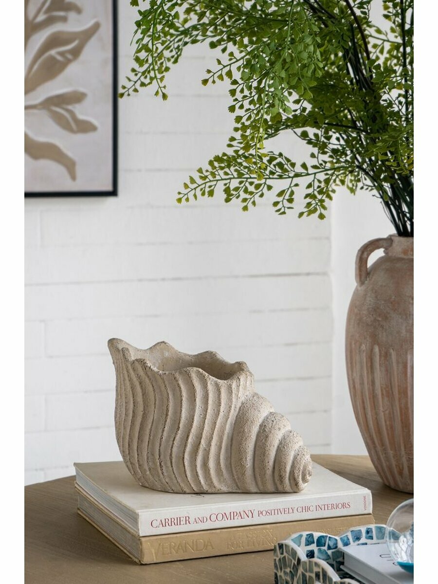 C5476 Кашпо Ракушка 30х18х18см, цемент, бежевый с коричневой патиной Glasar