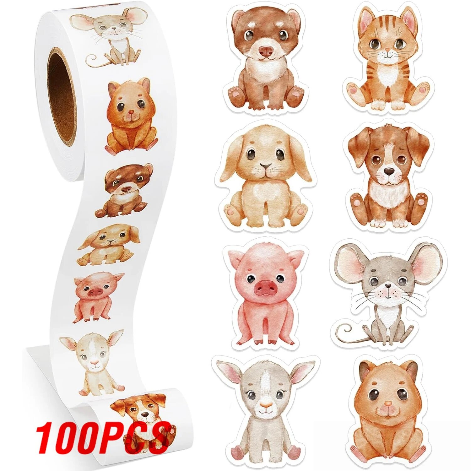 Наклейки животные 100шт, бумага, QY2664