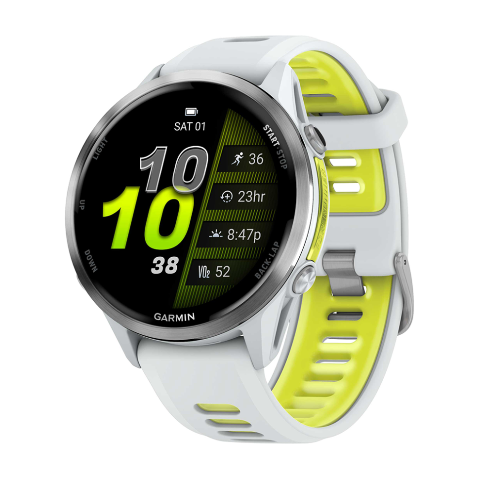Умные часы Garmin Forerunner 970 47 мм с серебристым безелем и желто-белым ремешком 010-02969-01