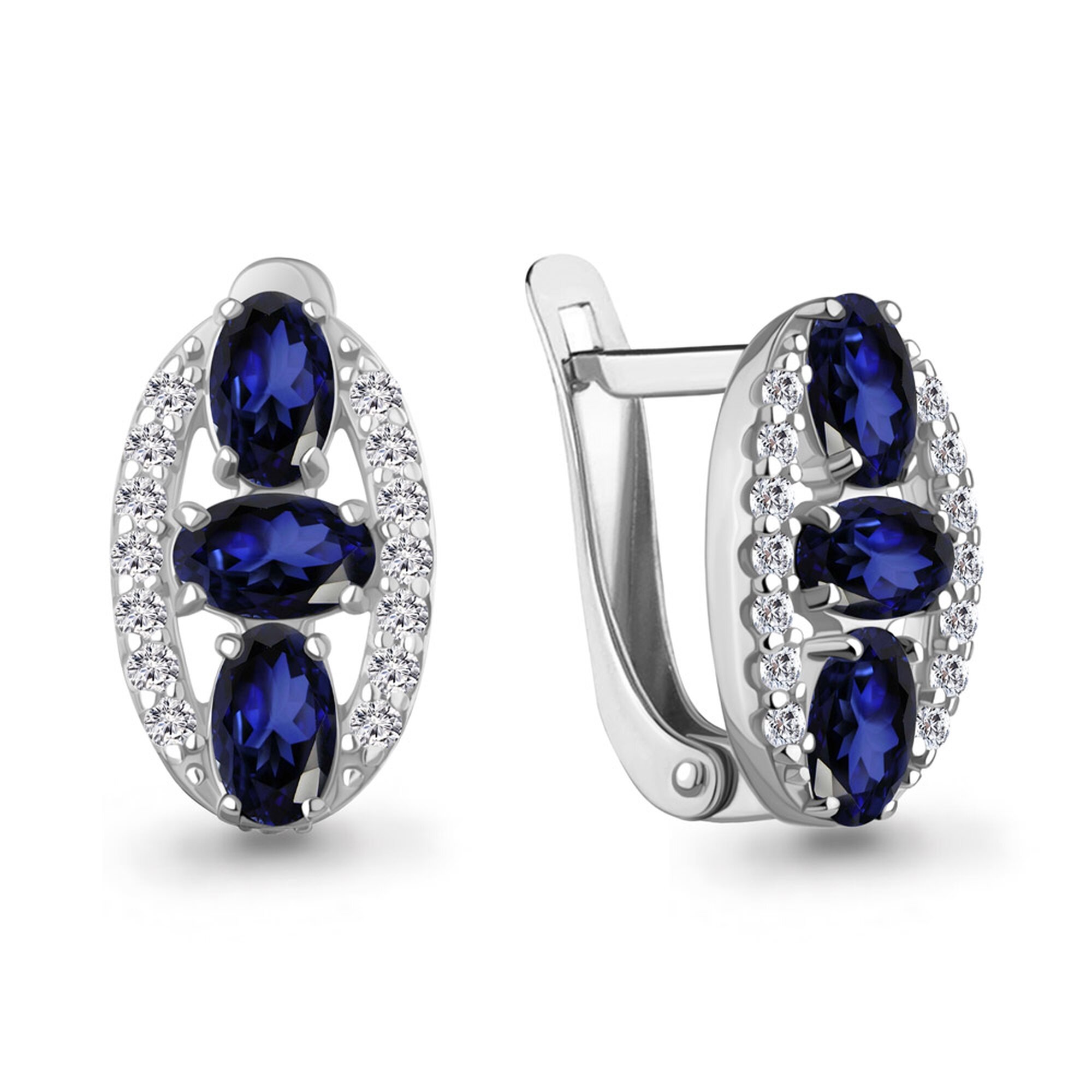 Серьги, серебро, 925 проба, родирование, фианит, сапфир синтетический