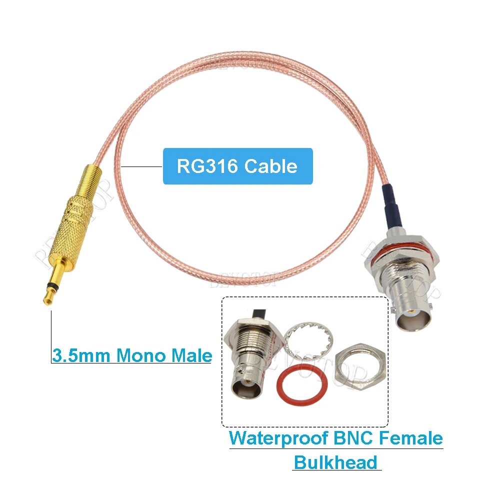 BEVOTOP RG316 BNC-3,5 мм аудиокабель 50CM, WP BNC F to 3.5 Mono
