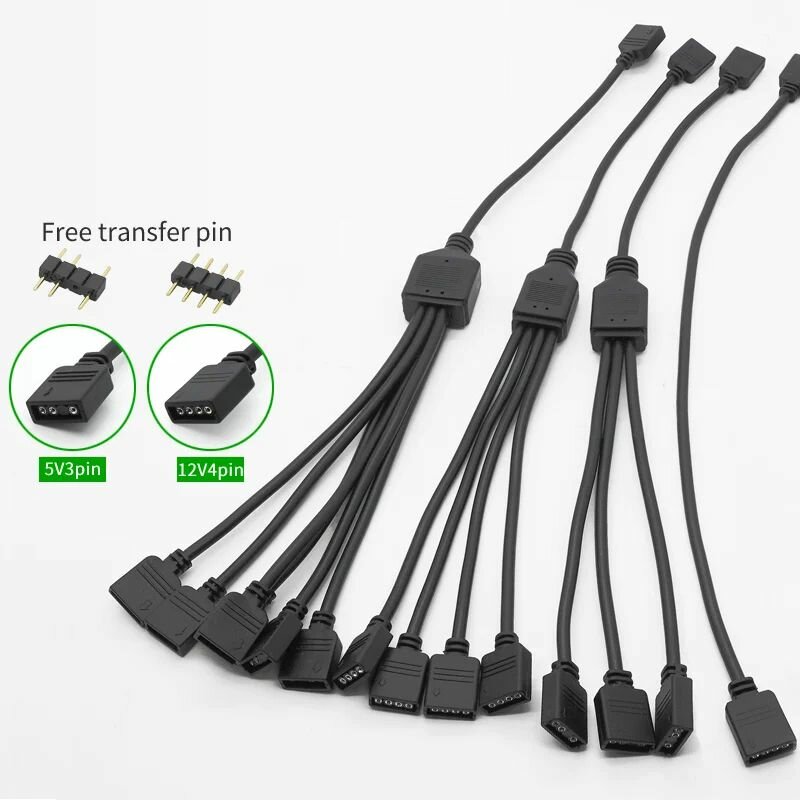 Разветвитель RGB-синхронизации для материнской платы, удлинительный кабель-концентратор RGB-синхронизации 12 В 4-контактный / ARGB-синхронизации 5 В 3-контактный для материнской платы ASUS MSI