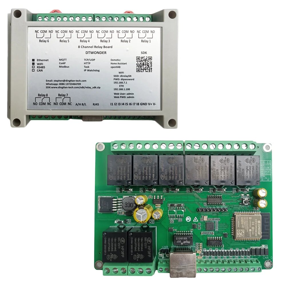 Плата релейного модуля ESP32, Ethernet Wi-Fi RS485 CAN Home Assistant Domoticz, ETH WIFI WITH CASE
