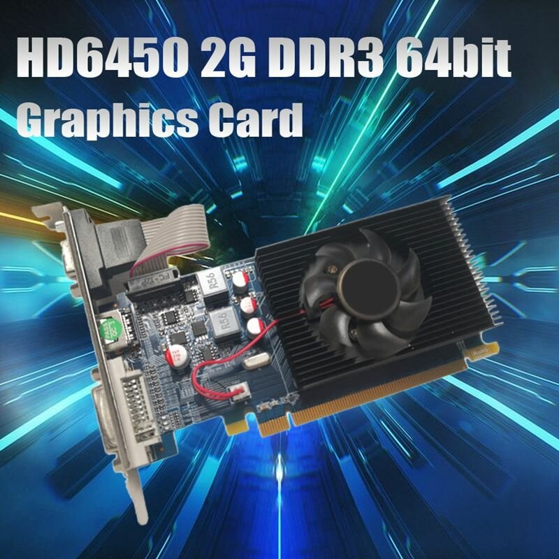 Графическая карта HD6450 2 ГБ DDR3 64-битная PCIE 2.0 GPU HDMI-совместимая DVI VGA MyPads для AMD