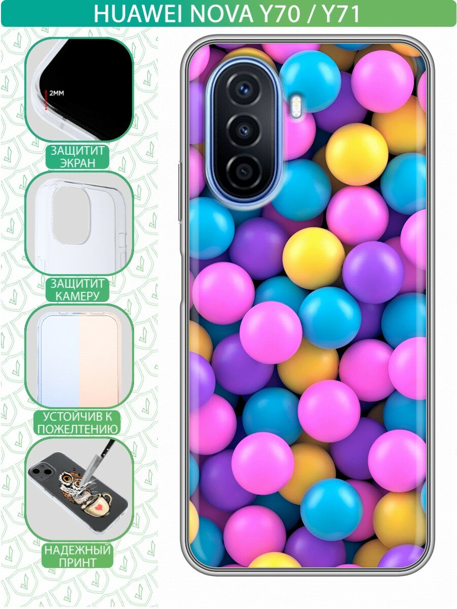 Чехол для Huawei nova Y70, Huawei nova Y71 с принтом для детей с яркими конфетками (Хуавей Нова У70, Хуавей Нова У71)