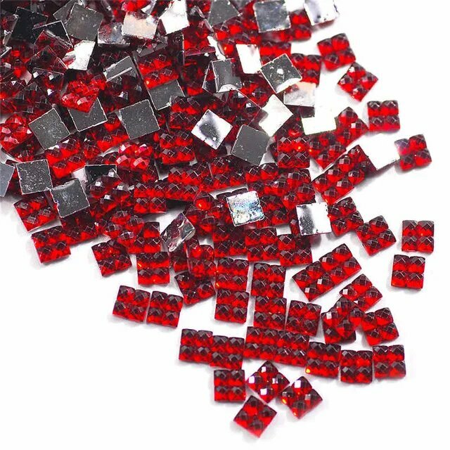 Стразы Hisenlee квадратные 4x4 мм 28 цветов 1000 шт Красный, Red
