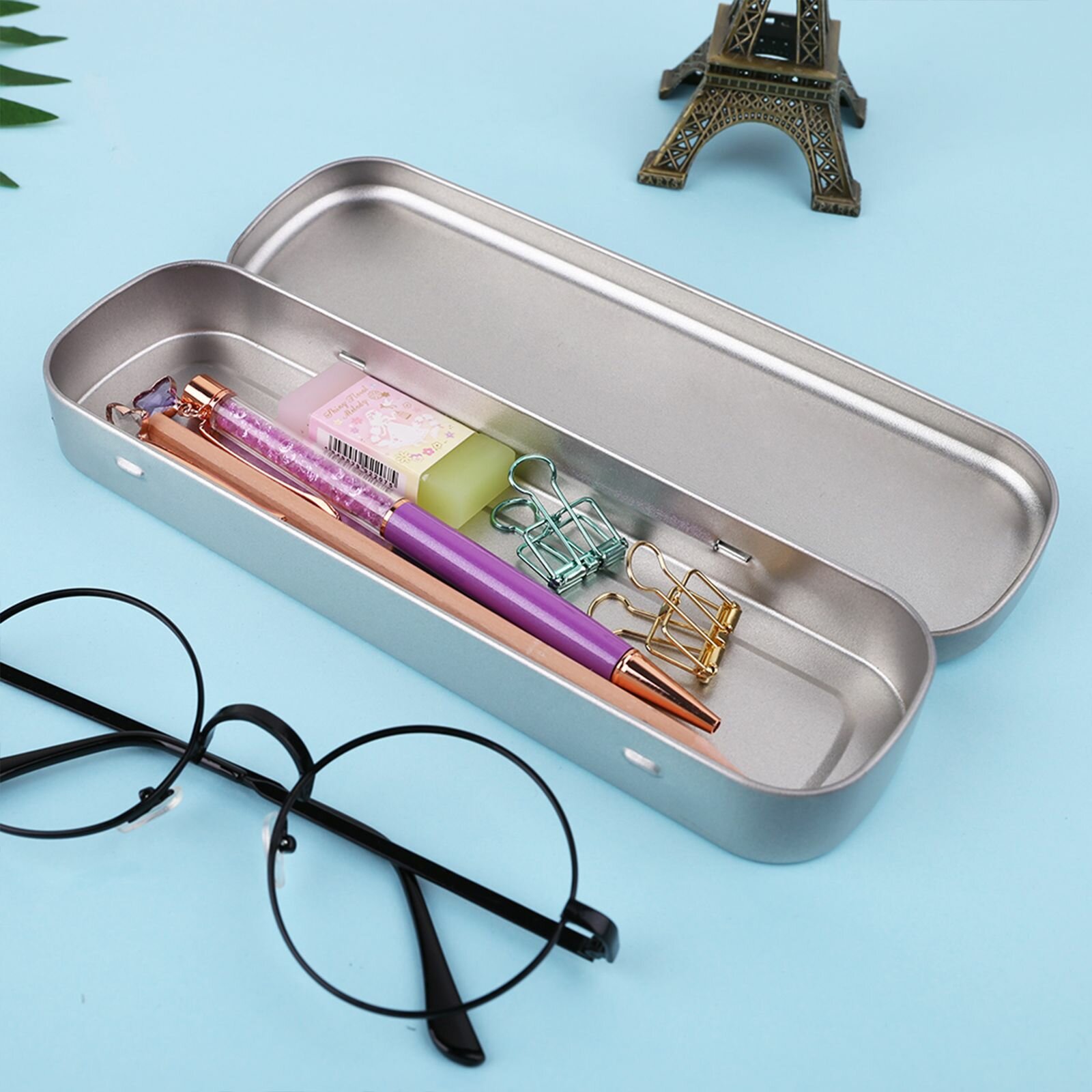 Квадратный переносной металлический пенал для хранения студенческих канцелярских принадлежностей и канцелярских принадлежностей