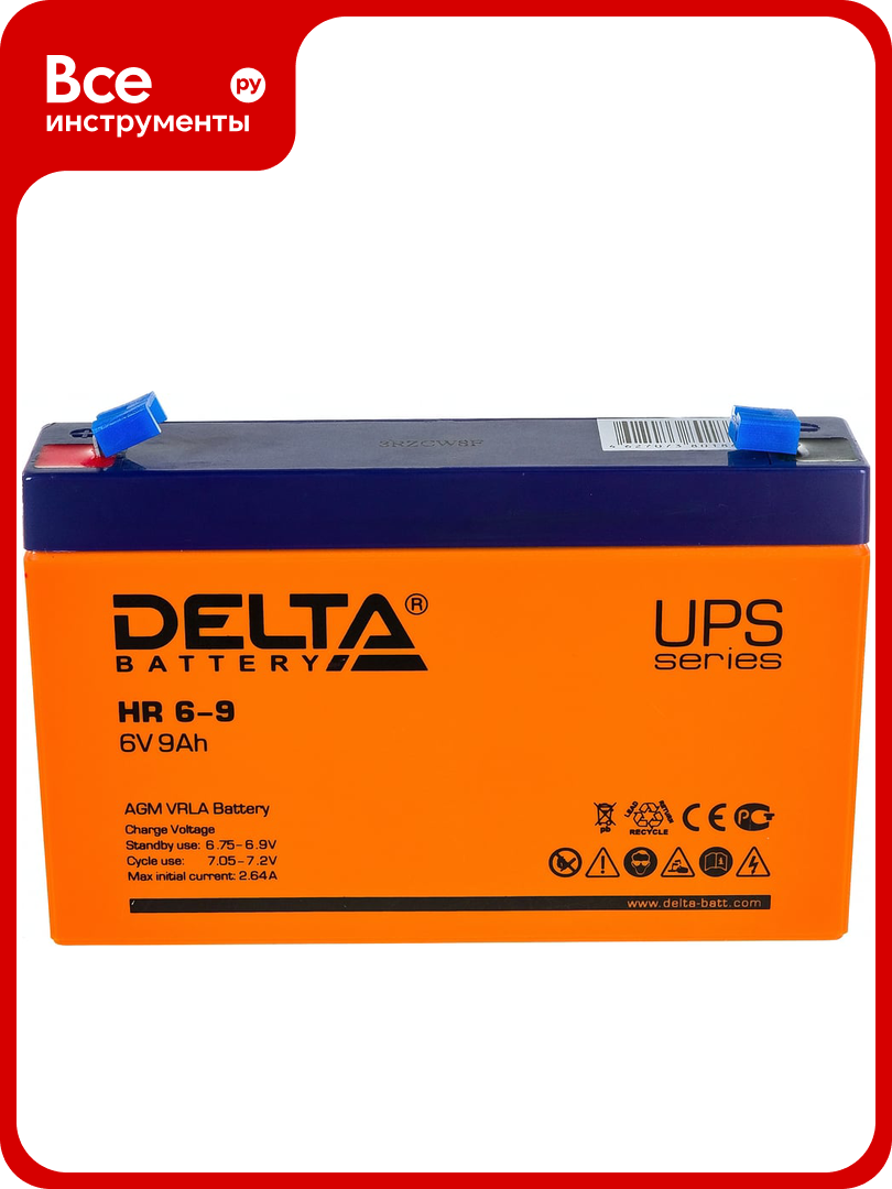 Батарея аккумуляторная Delta HR 6-9 прямая полярность технология AGM надежное и долговечное решение
