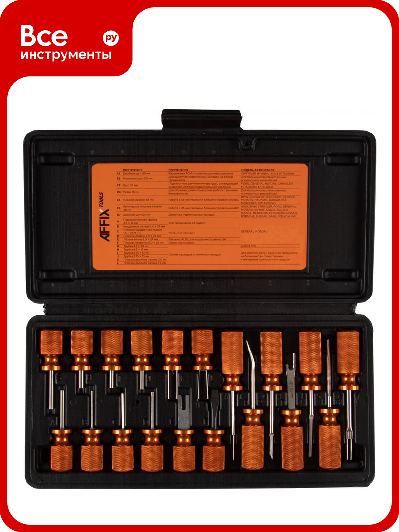 Набор для демонтажа клемм электропроводки AFFIX 19 предметов, кейс AF10620019C
