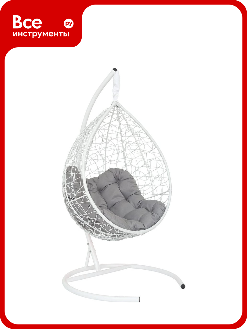 Подвесное кресло-кокон Лаура SEVILLA RELAX белый + каркас, подушка светло-серая