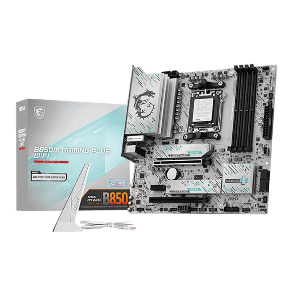 Материнская плата MSI B850M GAMING PLUS WIFI B850, AM5, 4*DDR5, 4*PCIEx16, 1*PCIEx1, 3*M.2, 3*TypeC, 1*USB3.2Gen2, 5*USB3.2Gen1, 8*USB2.0, 4*SATA3.0, 5G, DP, ATX, RTL