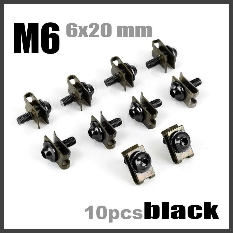 М6-10шт./6х20мм Черные болты для мотоцикла, крепеж пластика быстросъемный