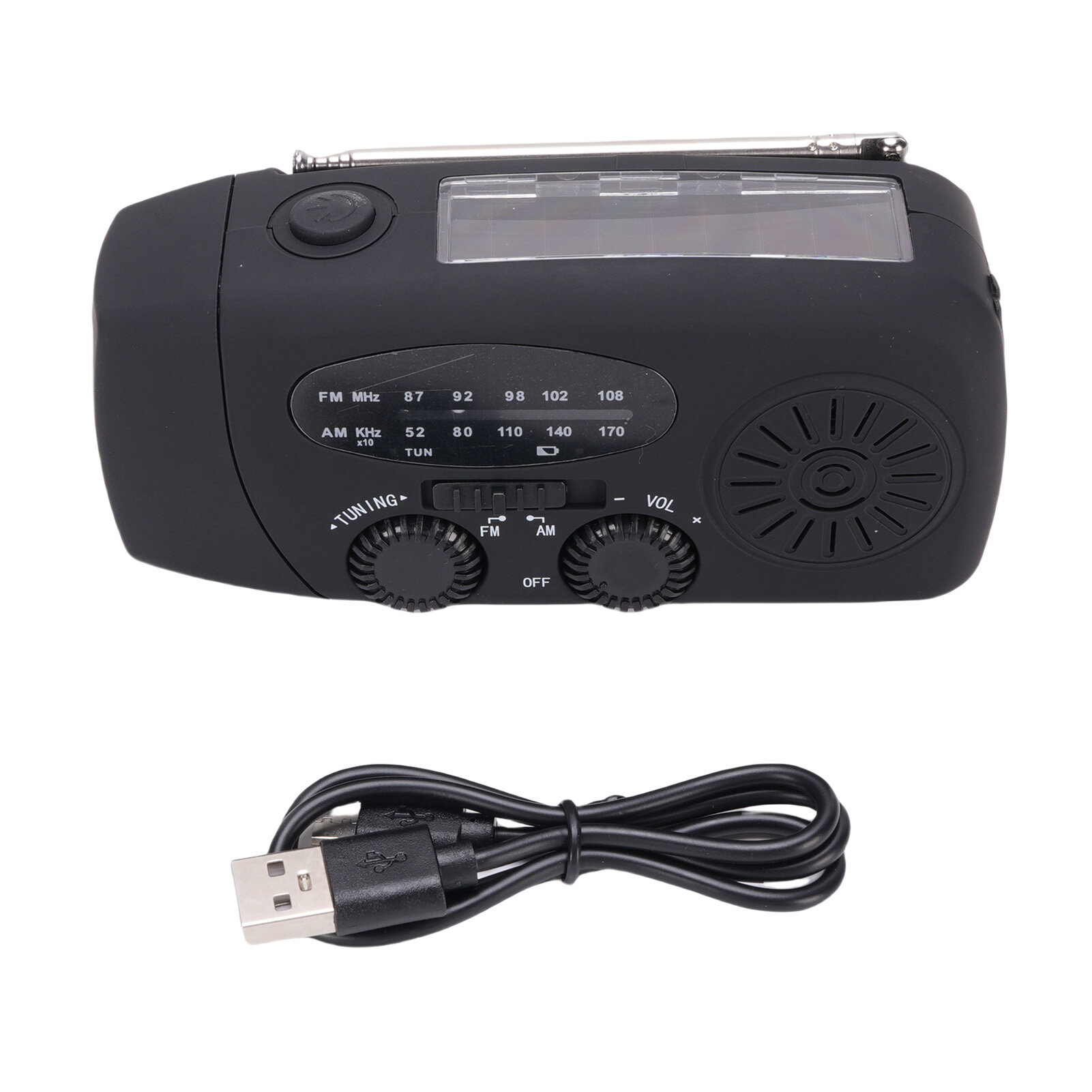 Аварийный радио Solar Crank 3 Светодиодный портативный AM FM Radio с SOS Alarm Power Bank Function для наружного кемпинга Black