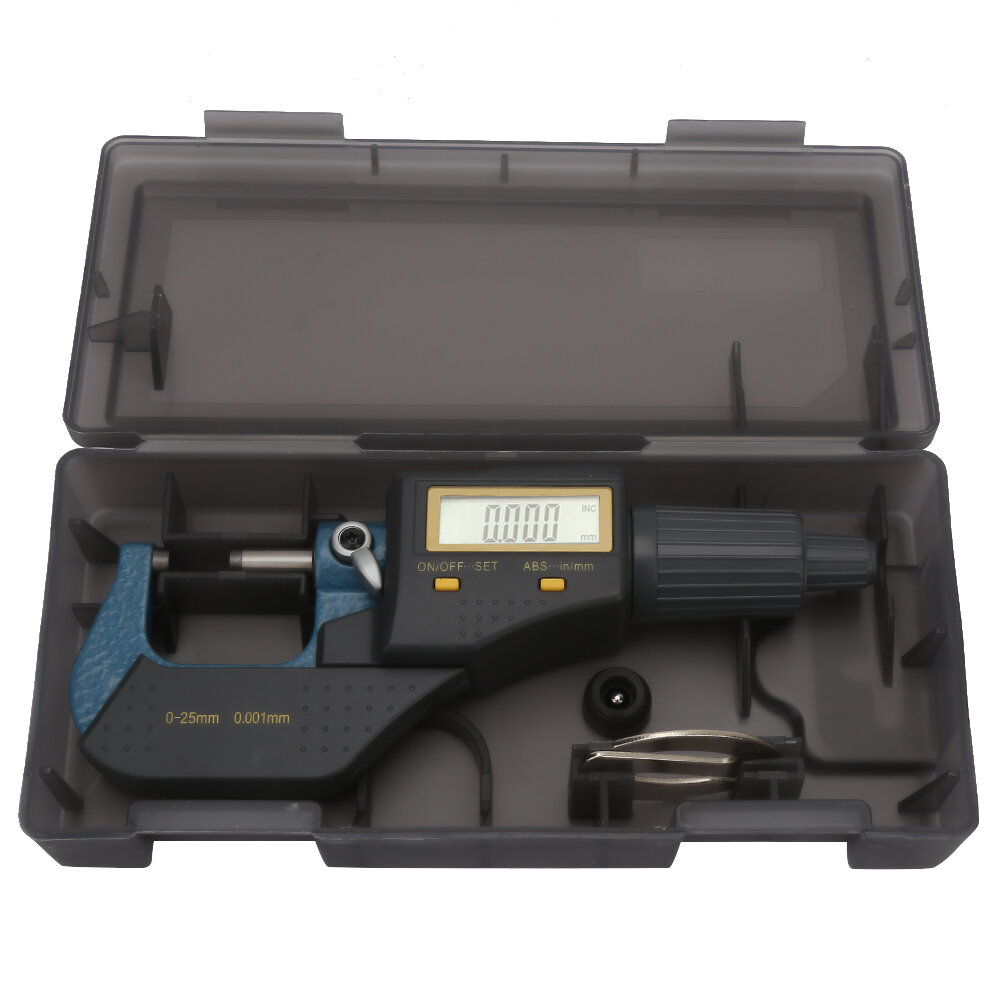 Цифровой микрометр-штангенциркуль 0-25 мм с высокой точностью 0,001 мм и ЖК-дисплеем для измерения внешнего диаметра при ремонте.