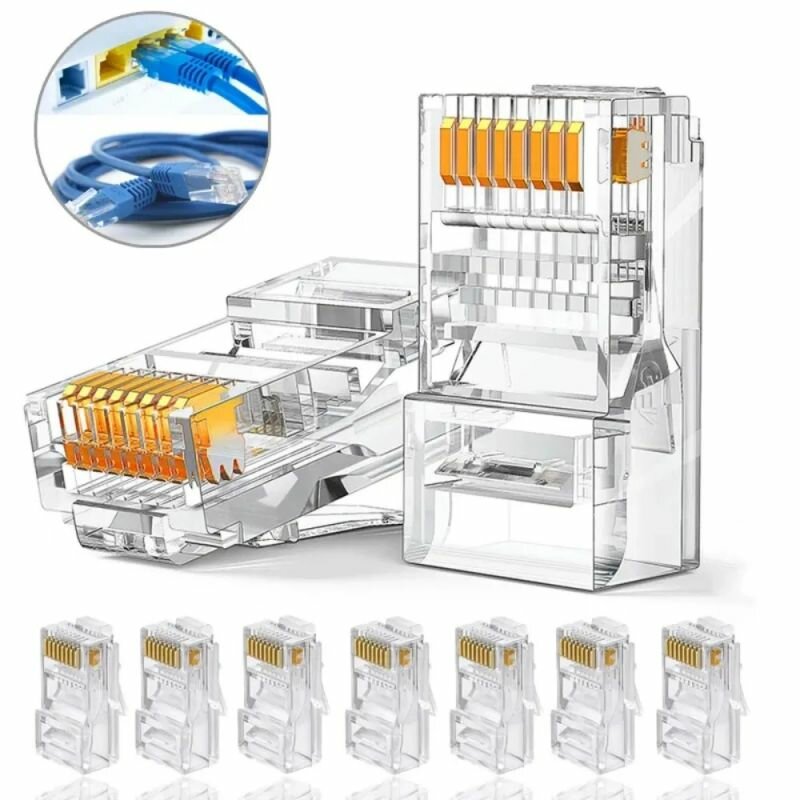 Сетевой кабель Ethernet RJ45, модульный штекер, сетевой разъем, позолоченные головки Crystal Heads Cat5, подходит для компьютера и телевизора