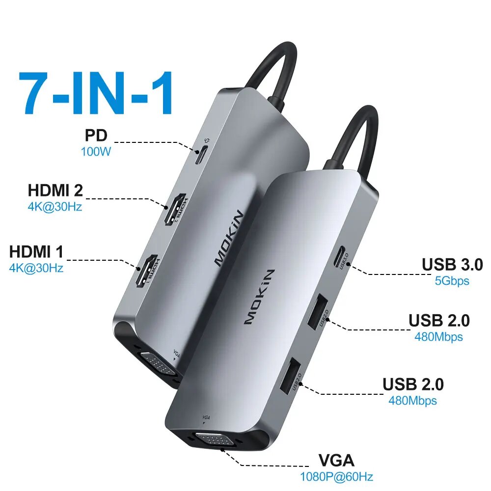 MOKiN 8 в 1 USB C концентратор для MacBook 7 IN 1(HDMI VGA