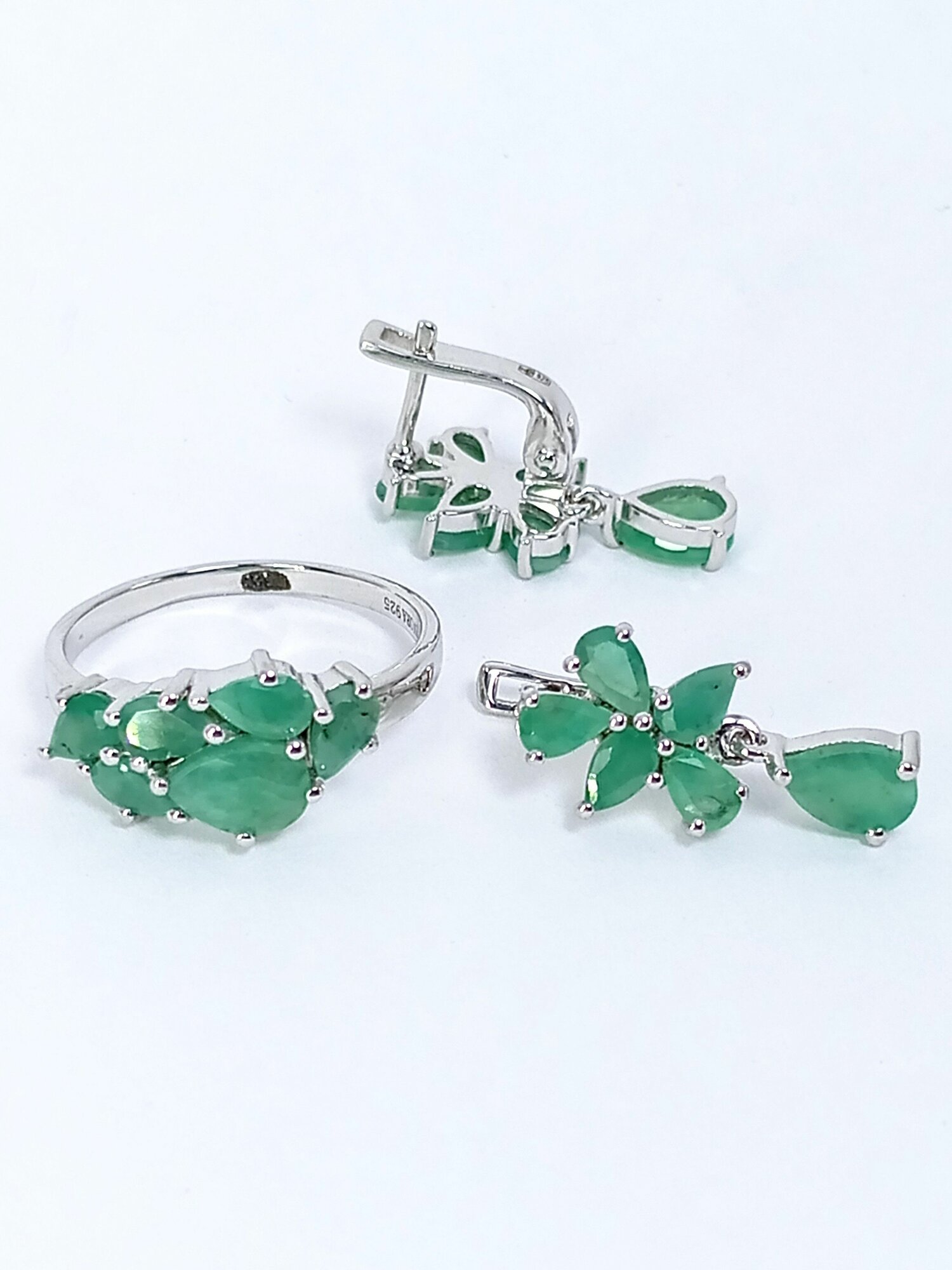 Ювелирный комплект, серебро, 925 проба, родирование, изумруд