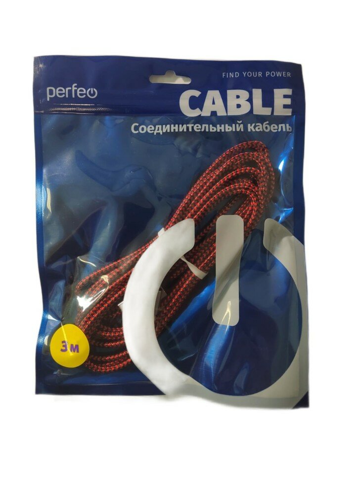 Кабель PERFEO USB2.0 A вилка - USB Type-C вилка, черно-красный, длина 3 м. (U4902)
